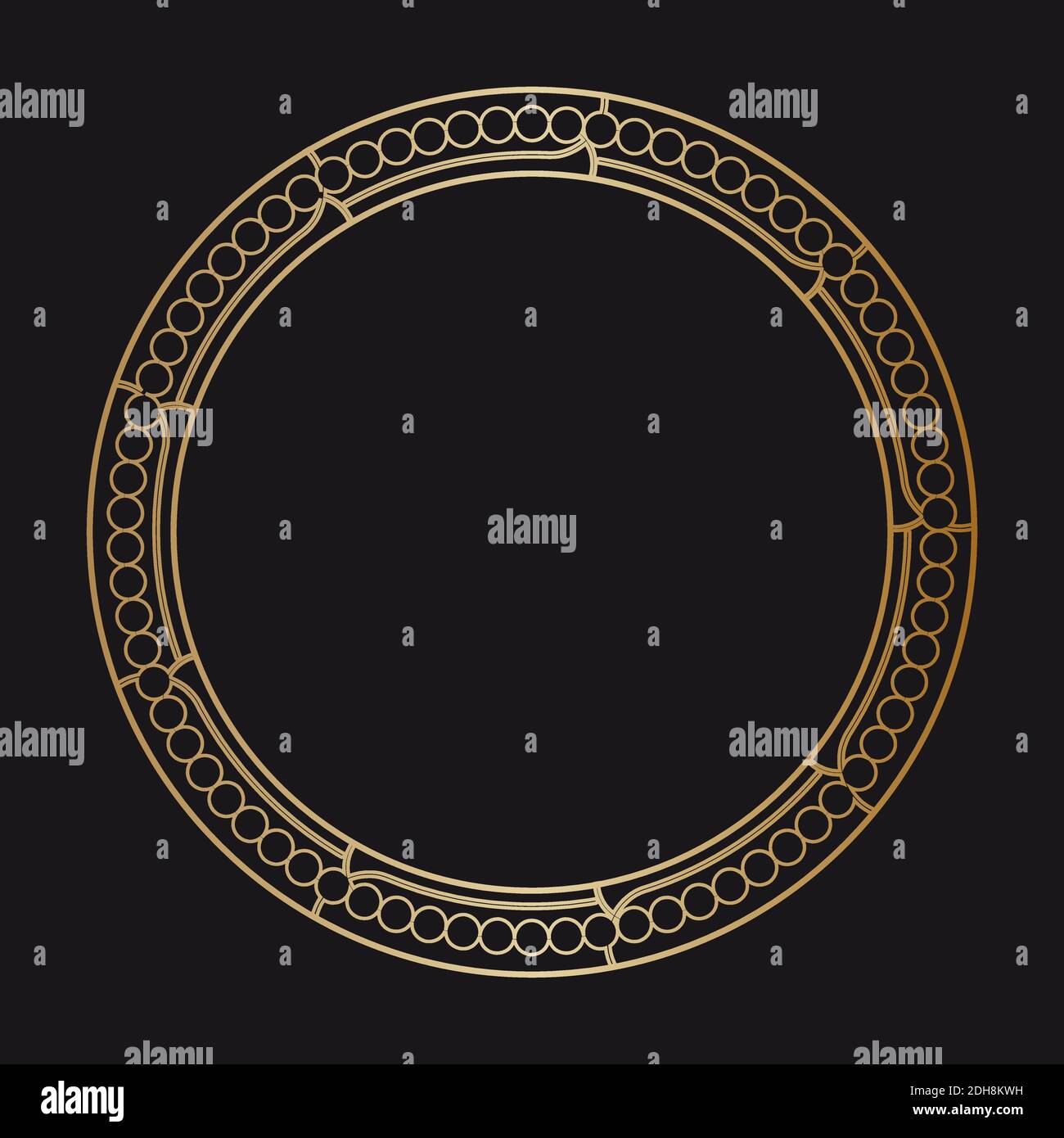 Vintage Luxury ornate Asian round gold Frame on a black background ...