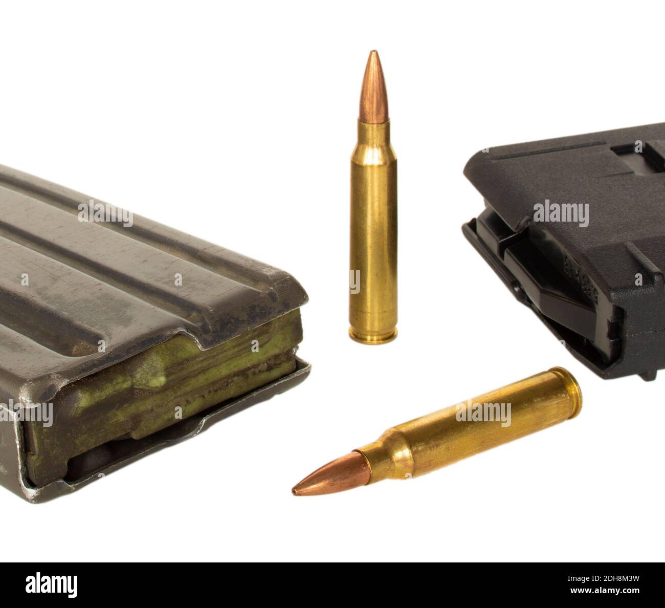 Unloaded AR-15 magazines with two cartridges isolated on white Stock ...