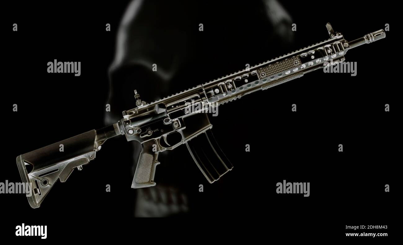 Ghost AR-15 made at home with 3D illustration of skull behind on a ...