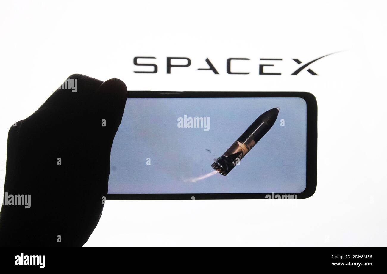 In this photo illustration, the launch of a starship SN8 prototype ...