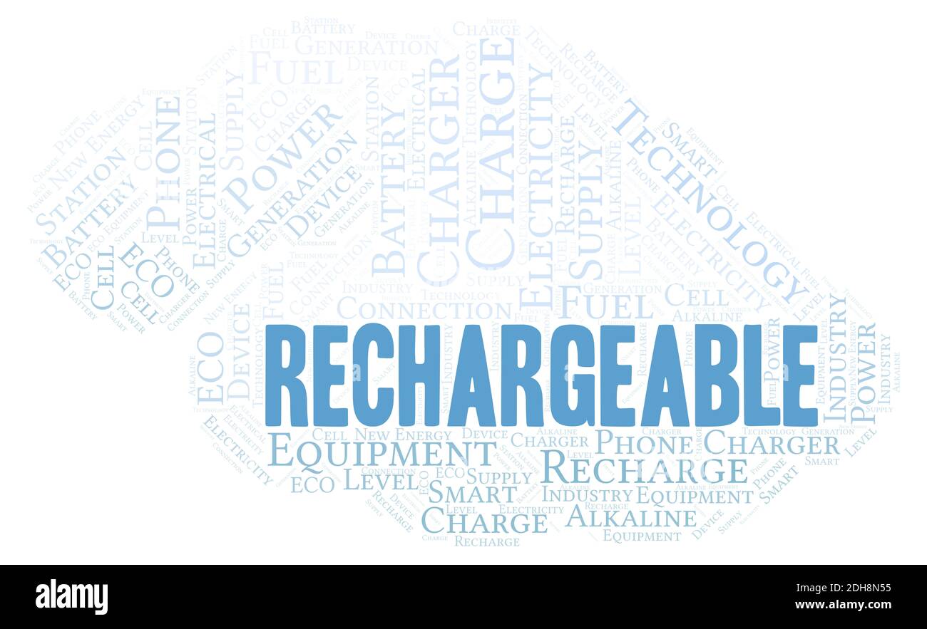 Rechargeable typography word cloud create with text only Stock Photo ...