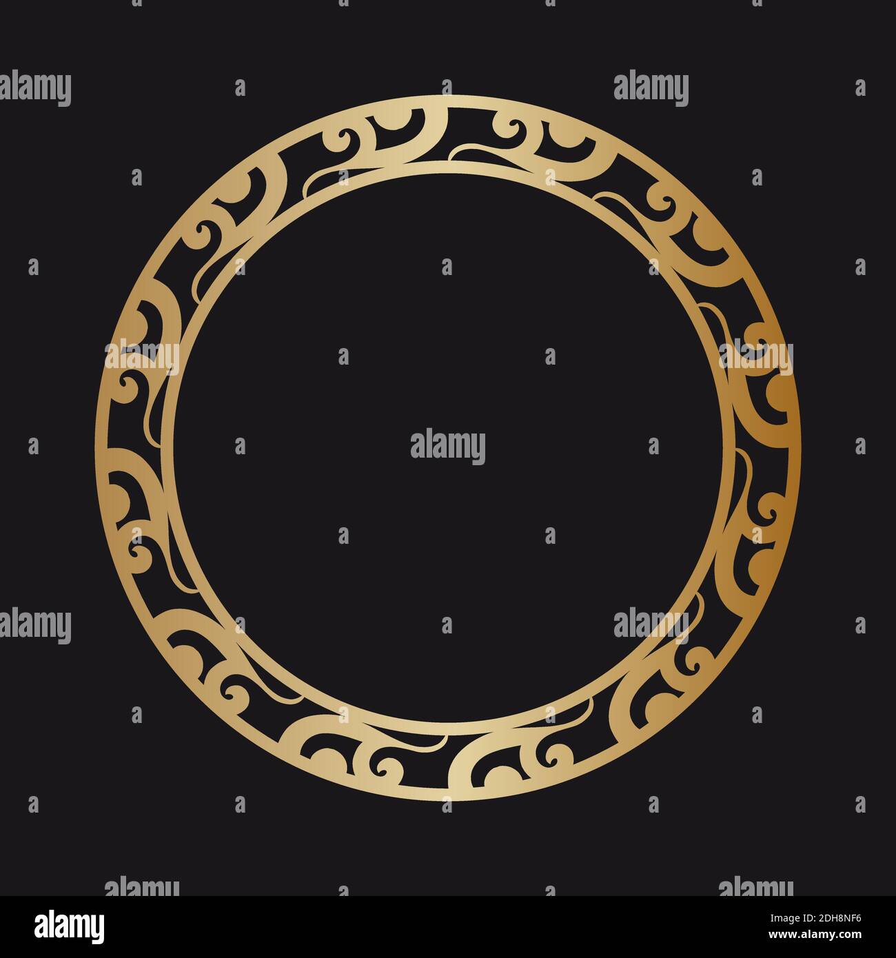 Vintage Luxury ornate Asian round gold Frame on a black background ...