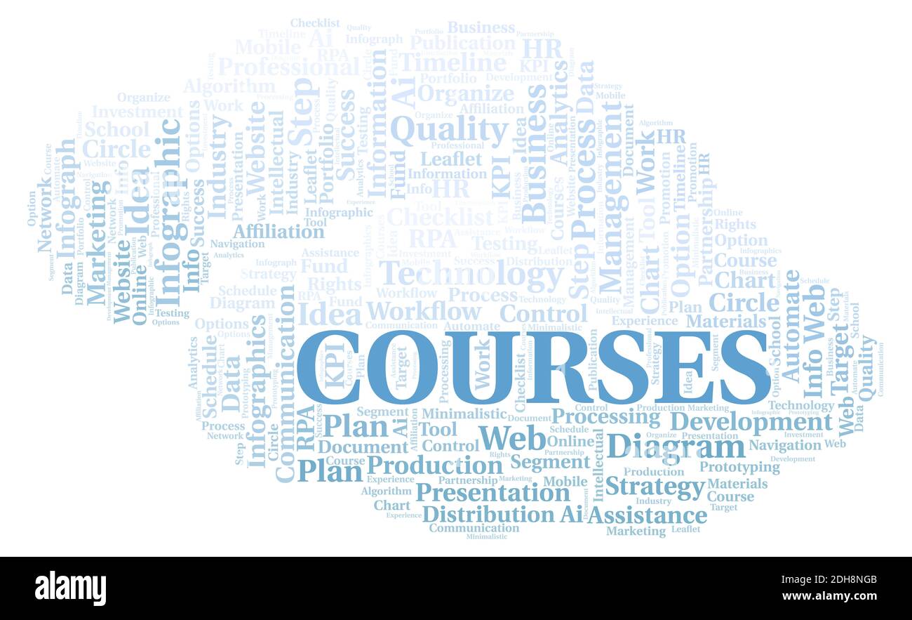 Courses typography word cloud create with text only Stock Photo - Alamy