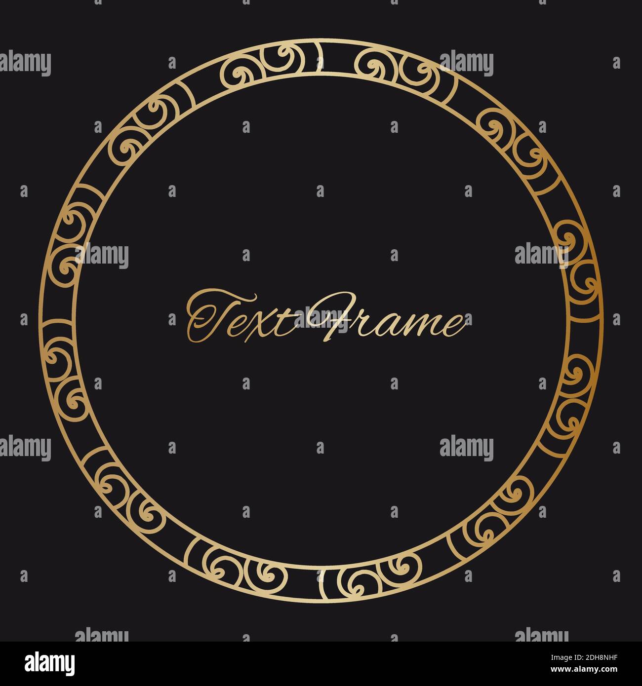 Vintage Luxury ornate Asian round gold Frame on a black background ...