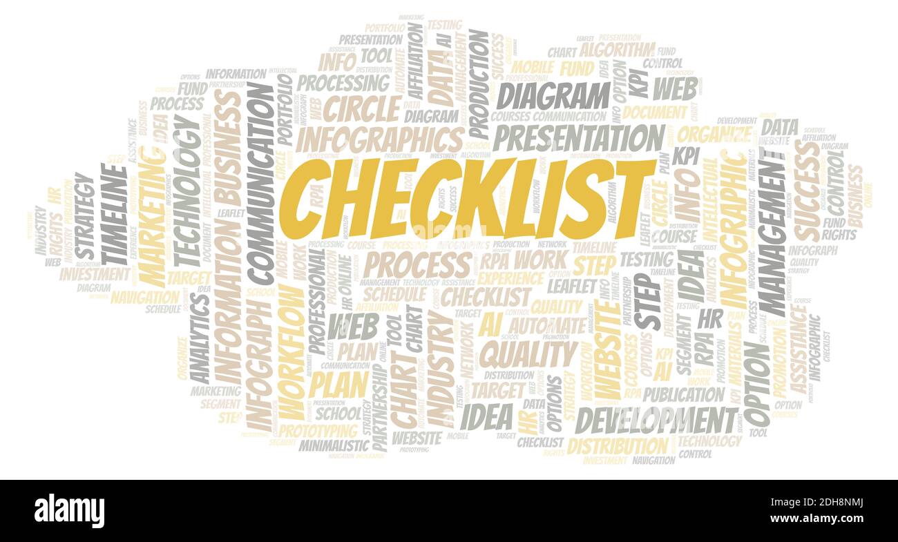 Checklist typography word cloud create with text only Stock Photo - Alamy