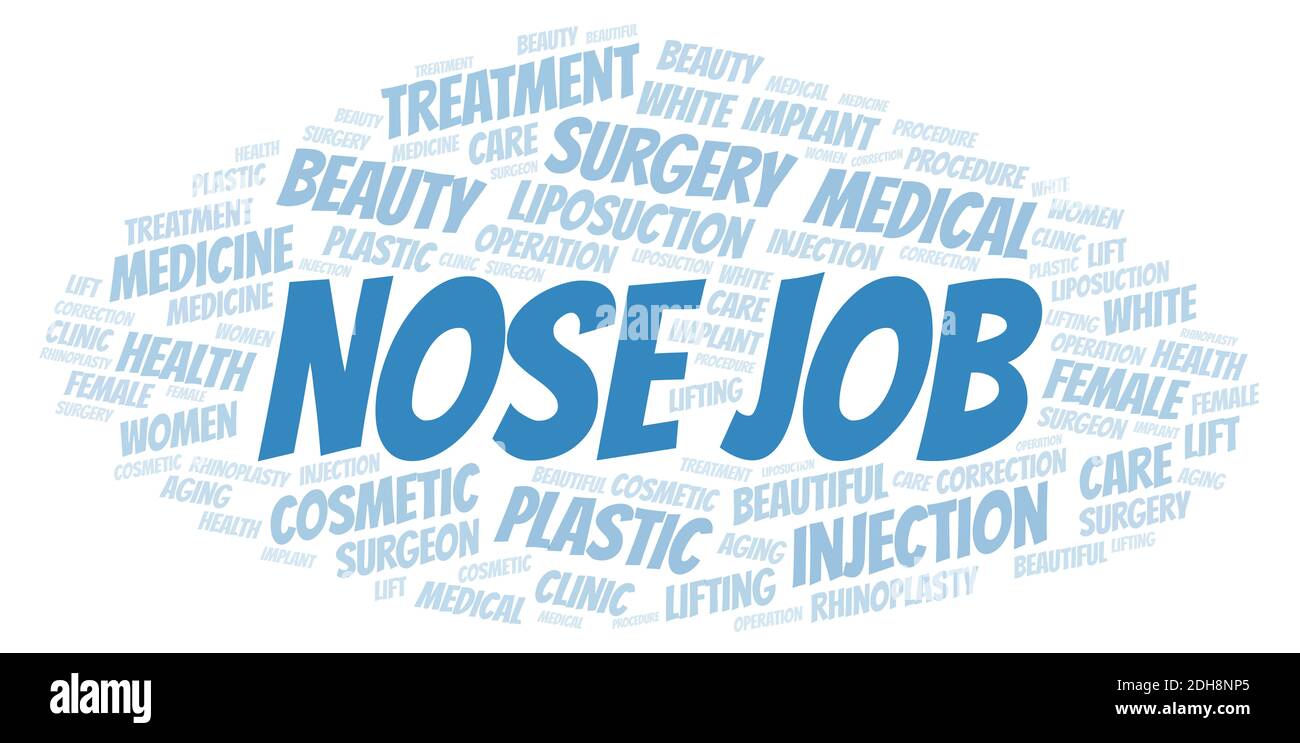 Nose Job typography word cloud create with text only. Type of plastic ...
