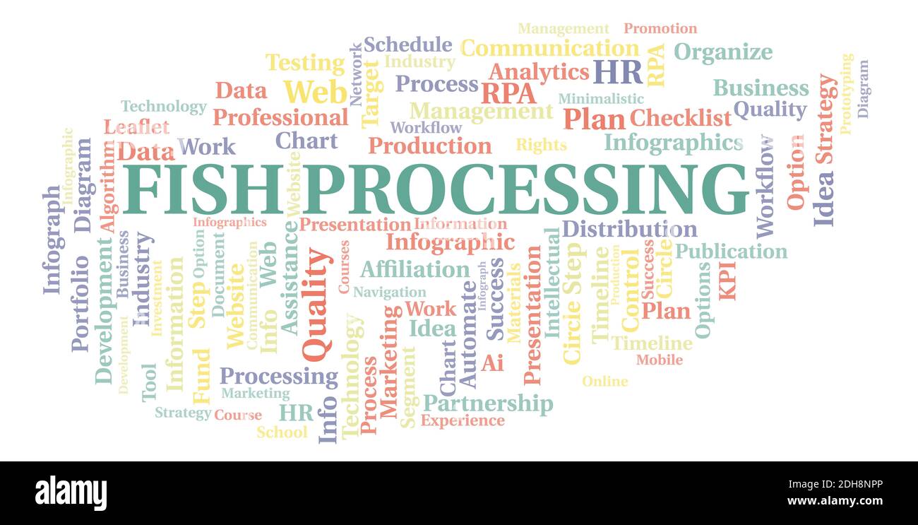 Fish Processing typography word cloud create with text only Stock Photo ...