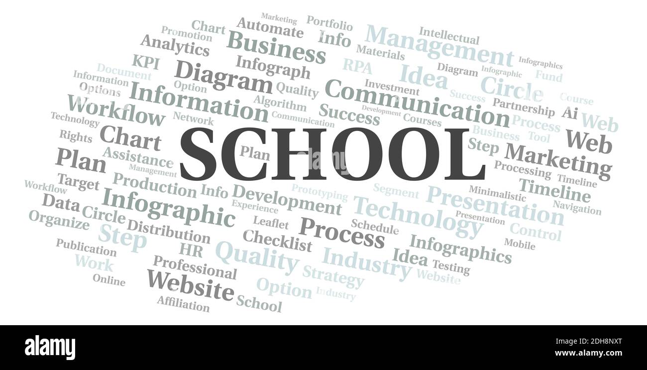 School typography word cloud create with text only Stock Photo - Alamy