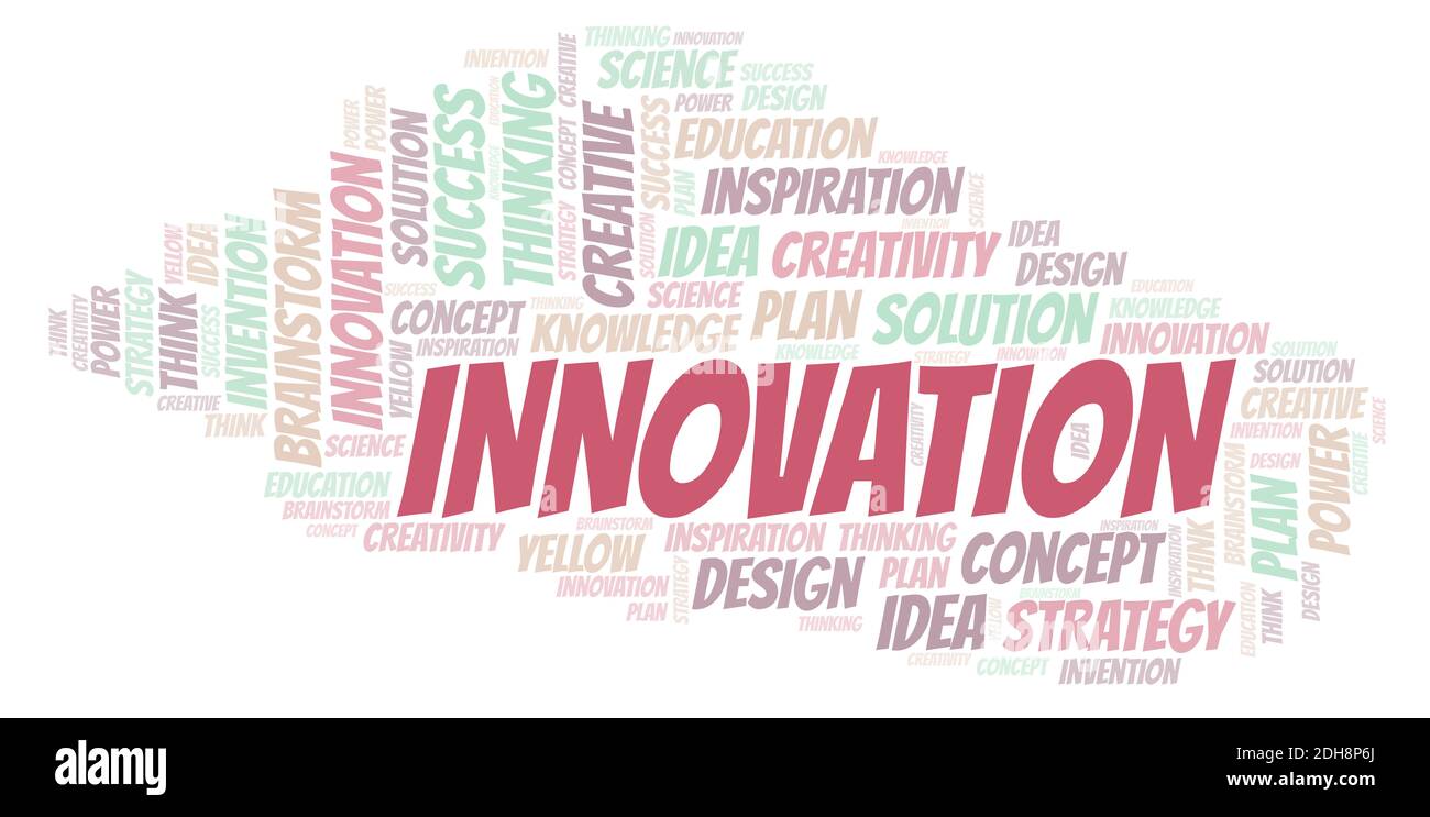 Innovation typography word cloud create with text only Stock Photo - Alamy