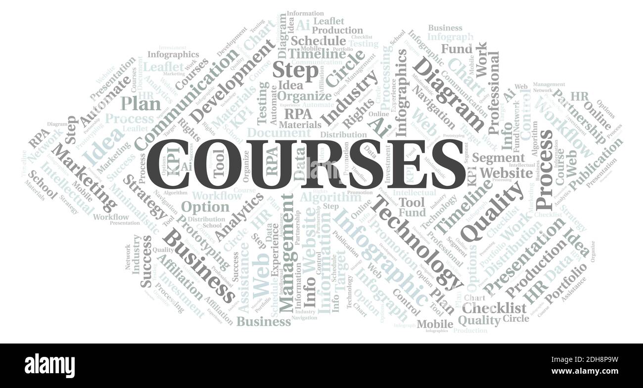Courses typography word cloud create with text only Stock Photo - Alamy