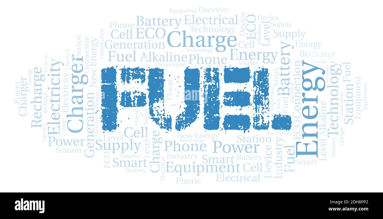 Fuel typography word cloud create with text only Stock Photo - Alamy