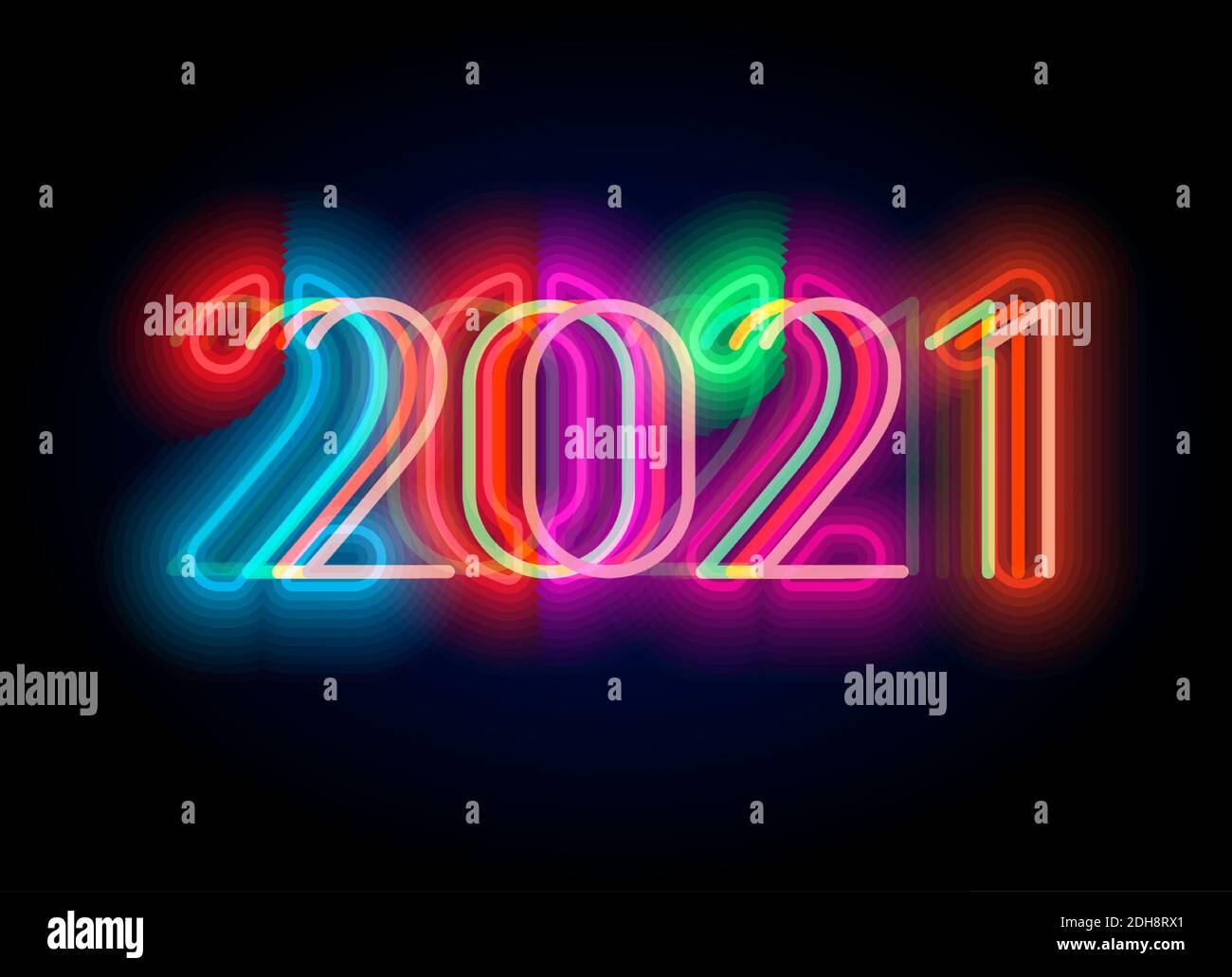 New Year 2021 numbers for digital display design. Neon lighting poster ...