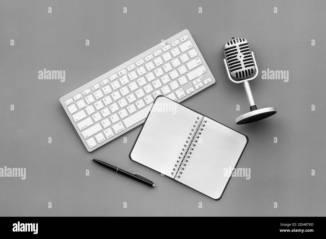 Music and vocals recording. Microphone on studio table, top view Stock ...
