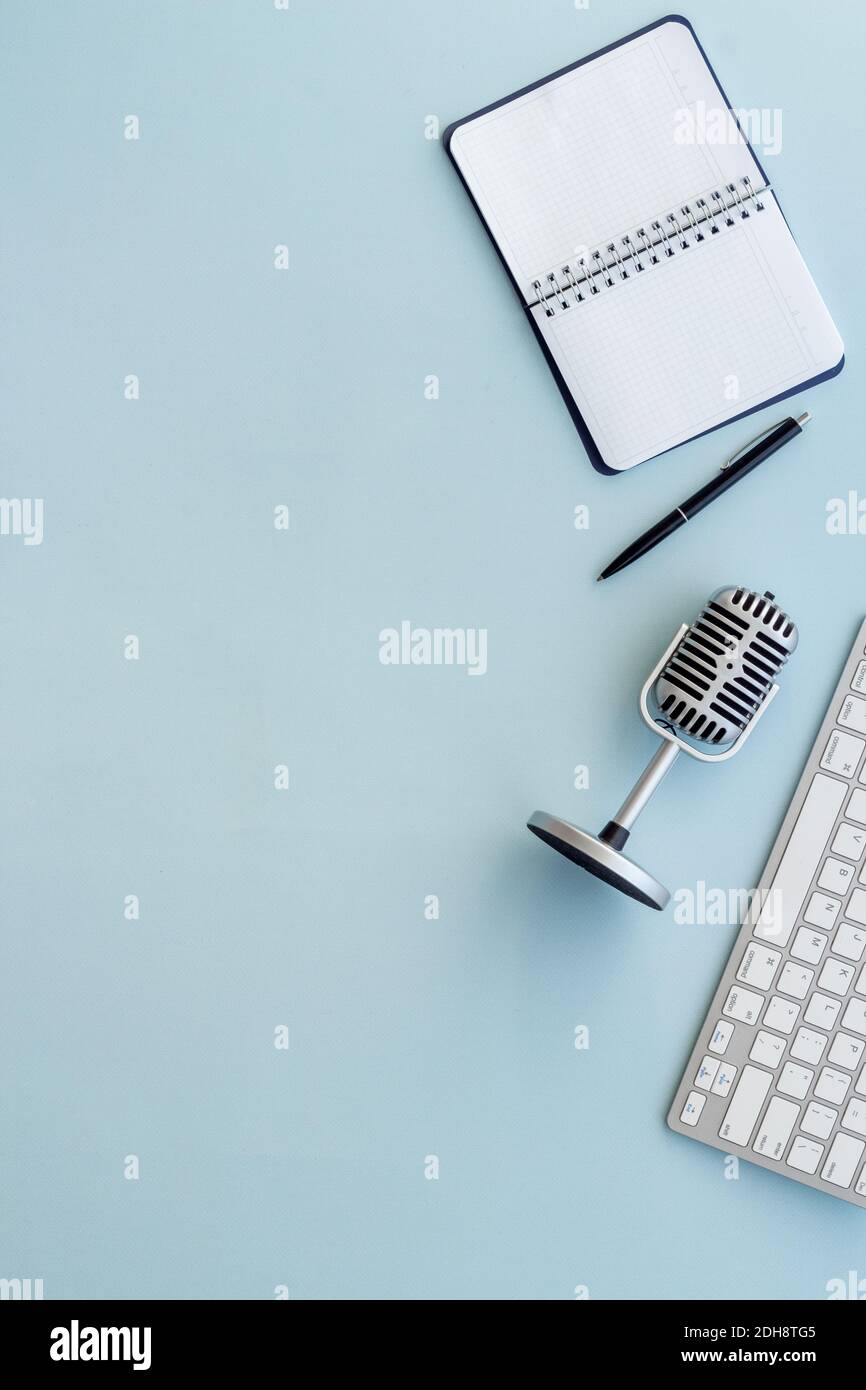 Music and vocals recording. Microphone on studio table, top view Stock ...