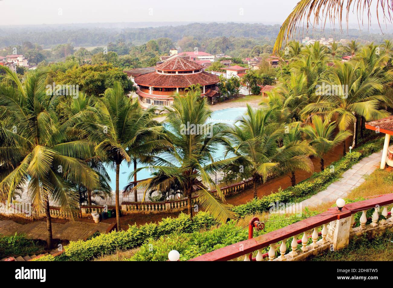 Goa, India - October 24, 2018: An aerial view of a country side resort ...