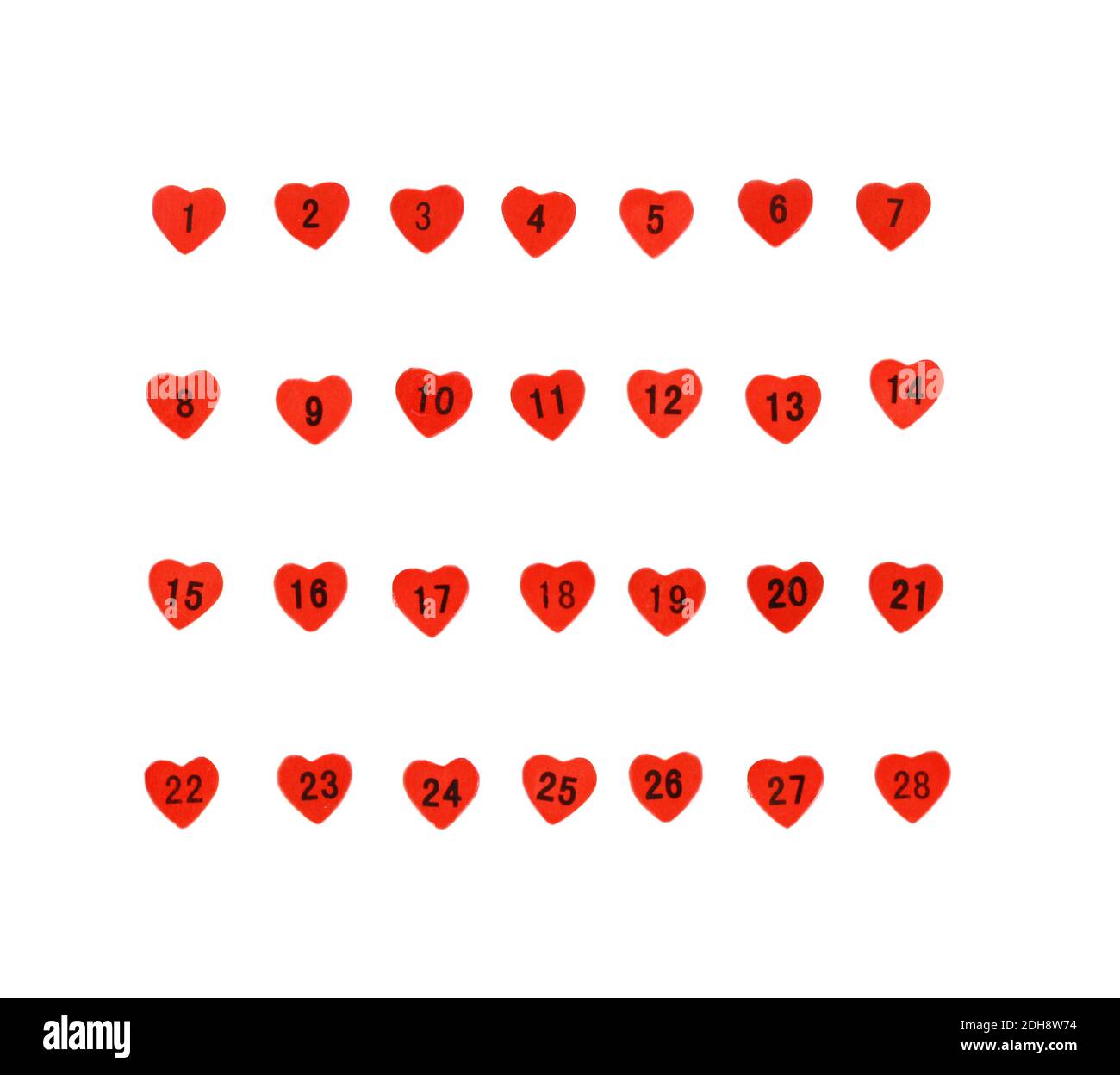 An illustration of a February calendar with heart shapes isolated on a ...