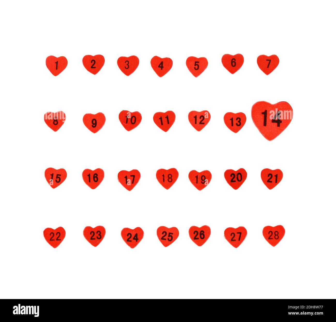 An illustration of a February calendar with heart shapes and the ...