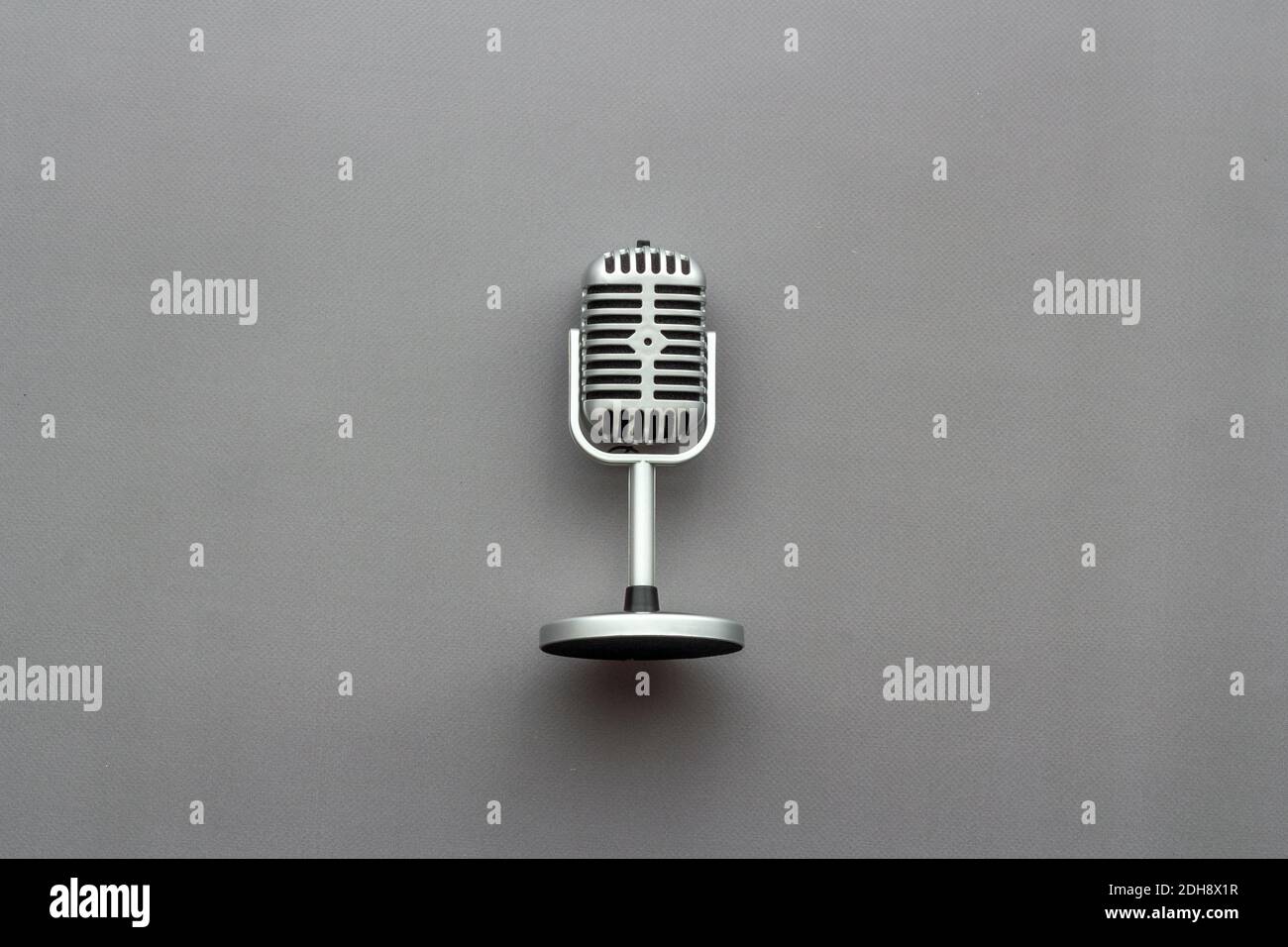 Studio microphone and headphones, top view. Recording podcast and ...