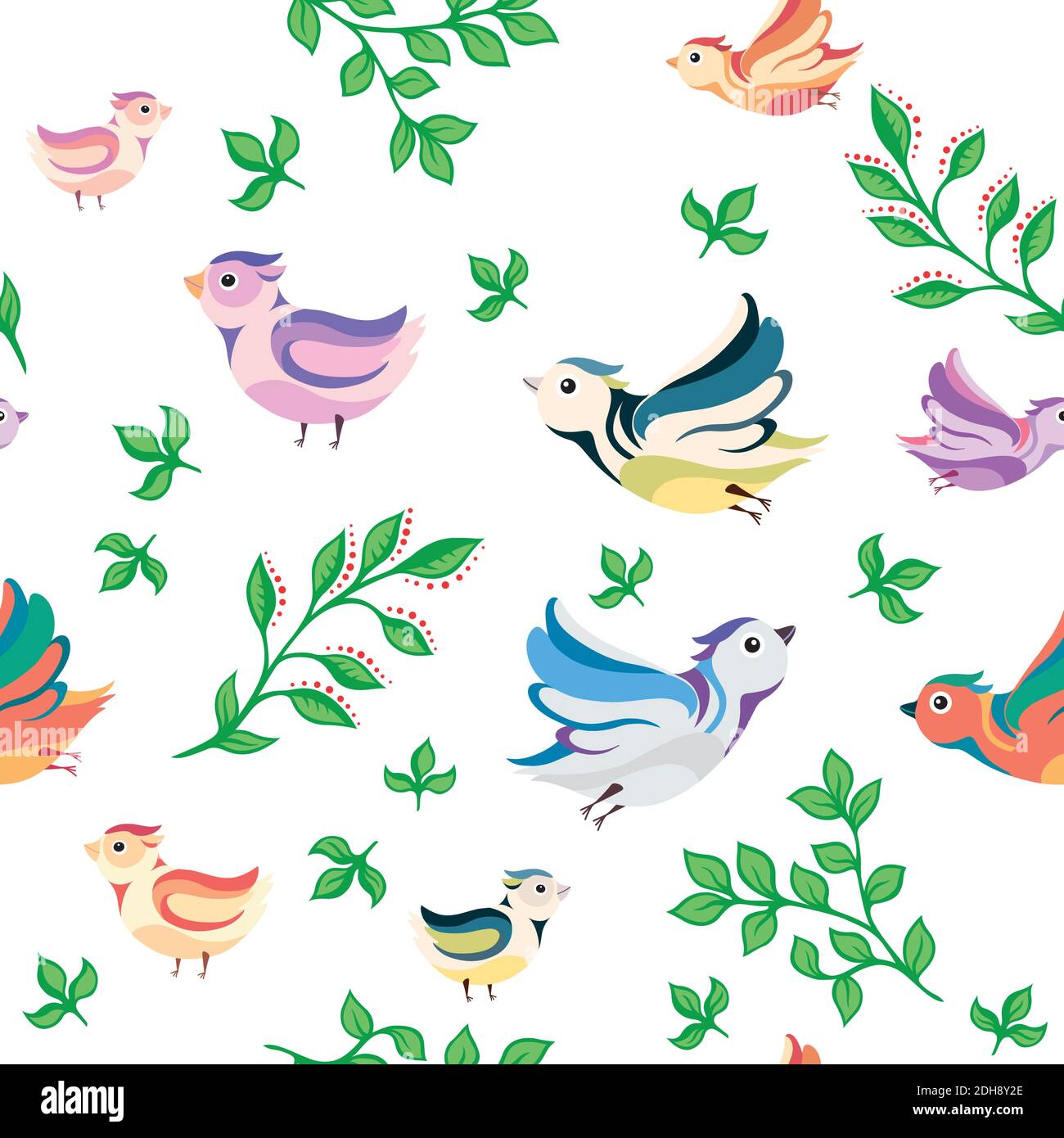 birds and leaves seamless pattern on a beige background Stock Vector ...
