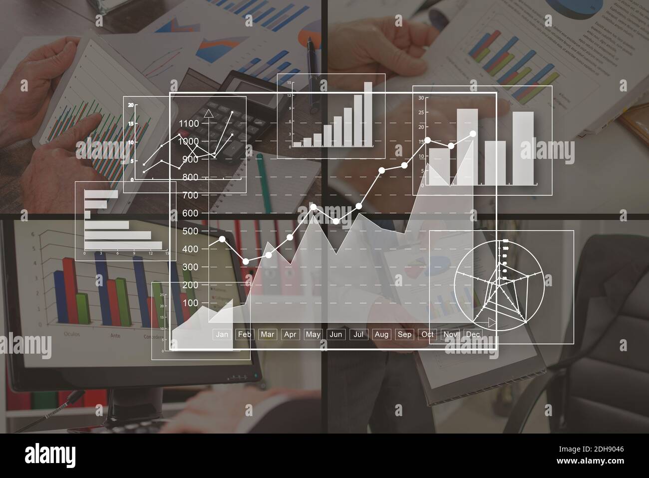 Business analysis concept illustrated by pictures on background Stock ...