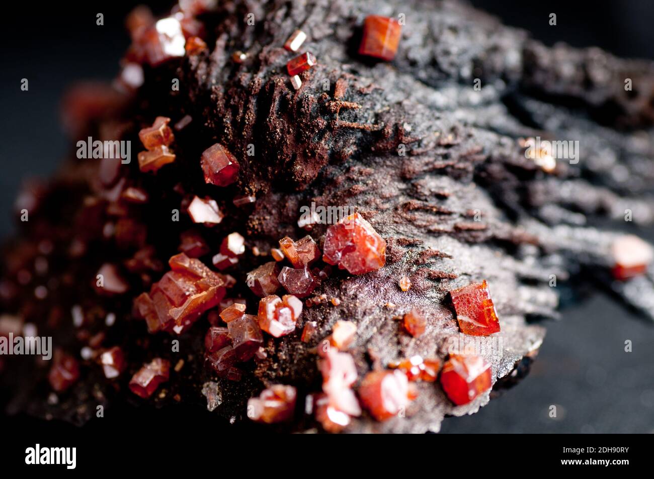 red vanadinite crystal mineral sample on metamorphic rock Stock Photo ...