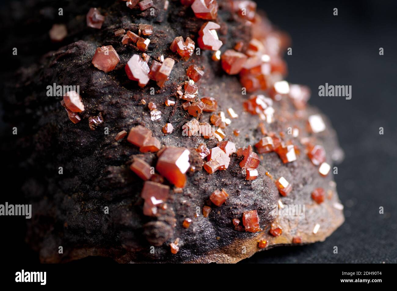 red vanadinite crystal mineral sample on metamorphic rock Stock Photo ...