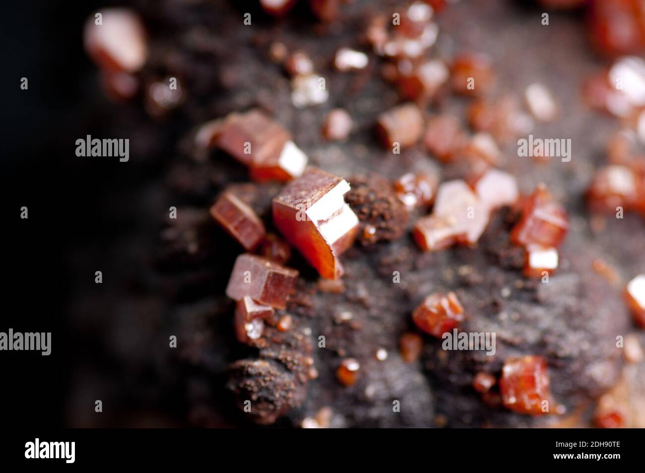 red vanadinite crystal mineral sample on metamorphic rock Stock Photo ...