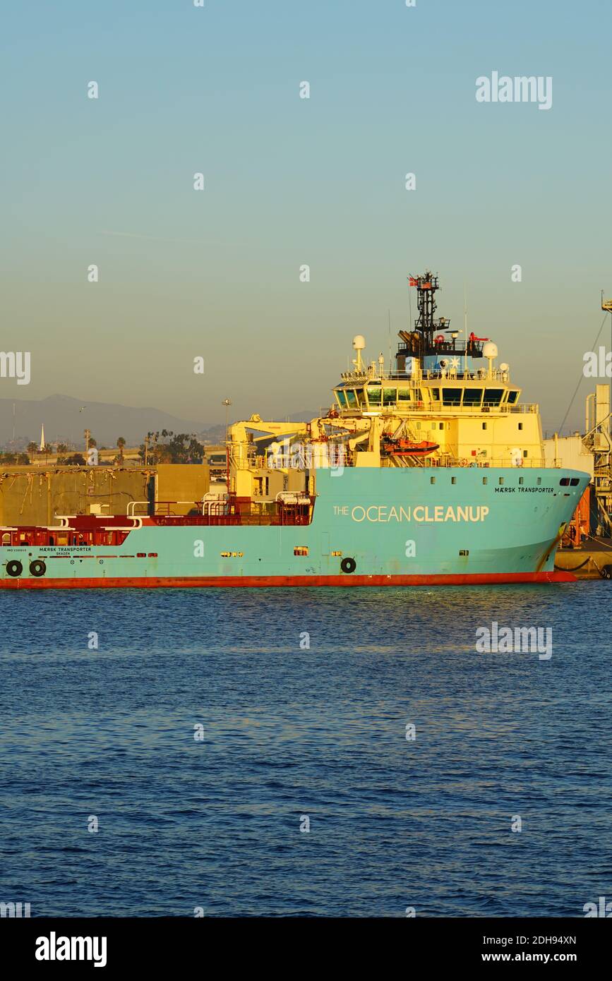 SAN DIEGO, CA -5 JAN 2020- View of the Maersk Ocean Cleanup, a ship ...