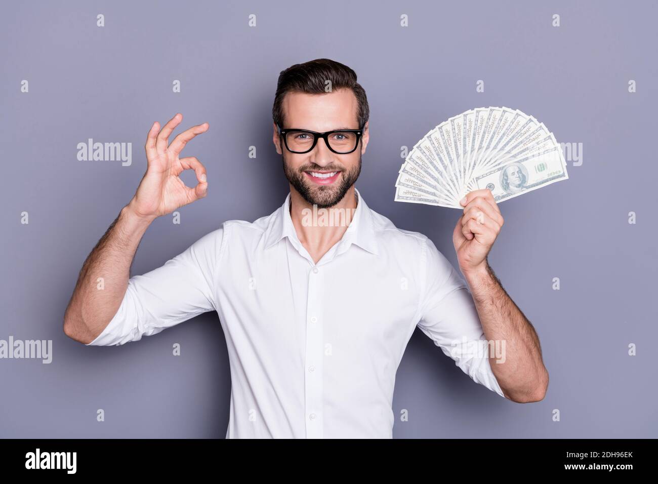Portrait of positive cheerful manager marketer financier banker man ...