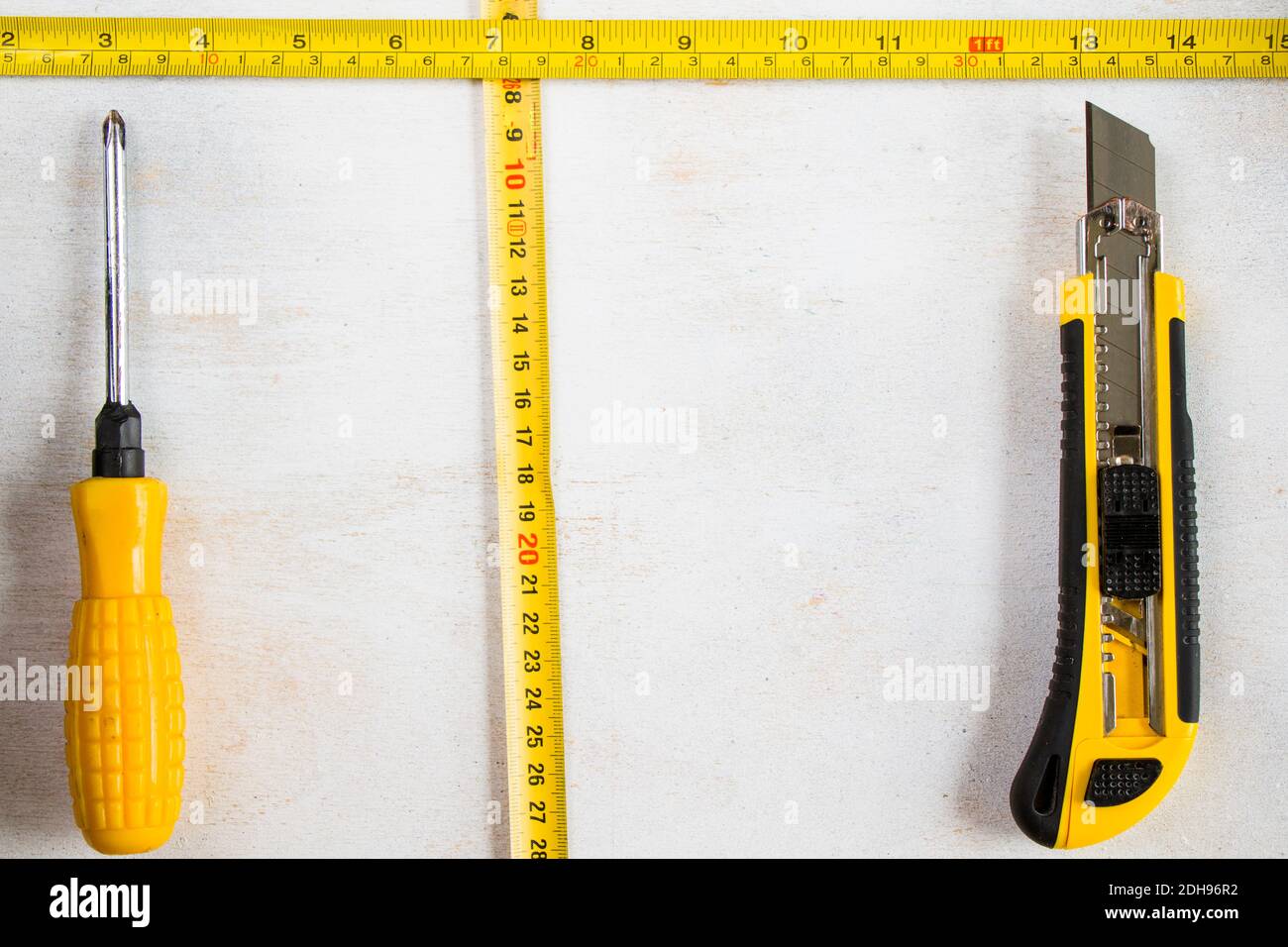 Building instrument set on the white background, ruler and utility ...