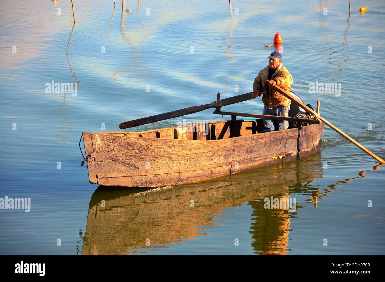 Fishing boat on Kerkini lake, an artificial reservoir created in 1932 ...