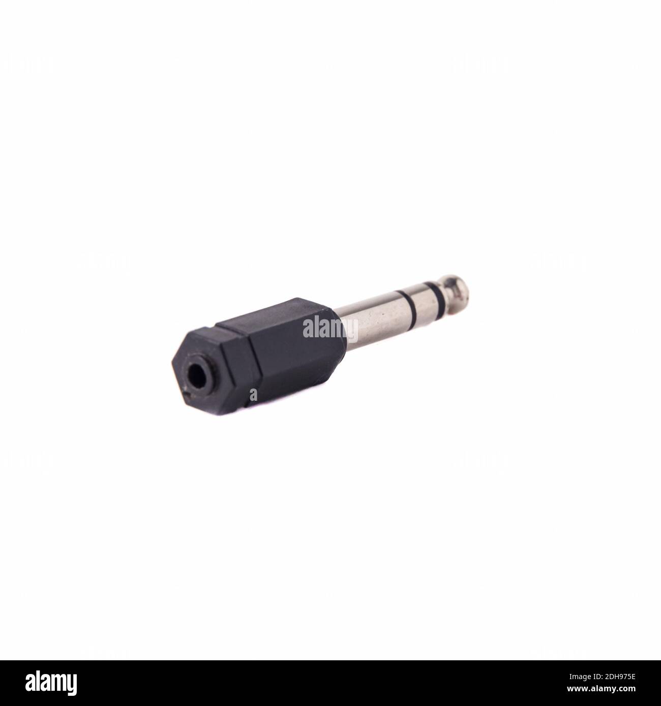 Plastic audio Jack adapter minijack to Jack, isolated on white ...
