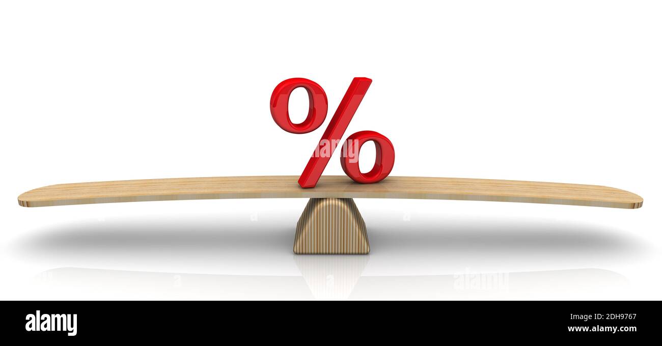 Red percent sign on the scale. The balance in the equilibrium position ...