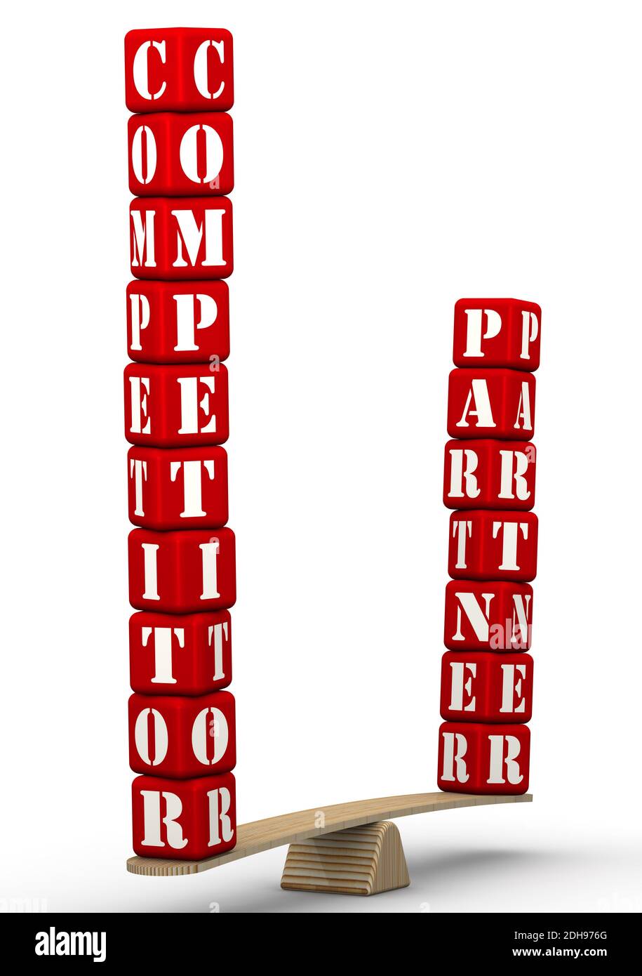 The word "partner" and "competitor" made up of cubes are weighed on the ...