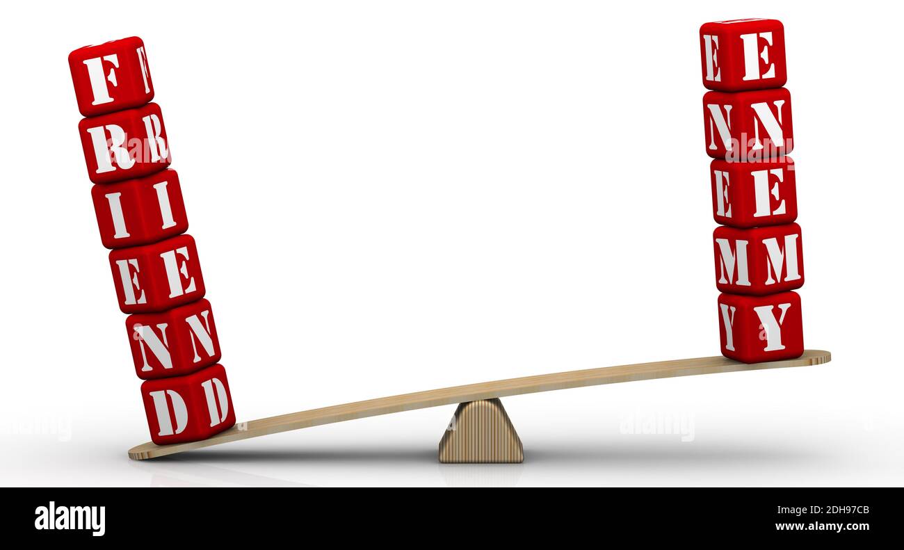 The words FRIEND and ENEMY (made from red cubes labeled with letters ...