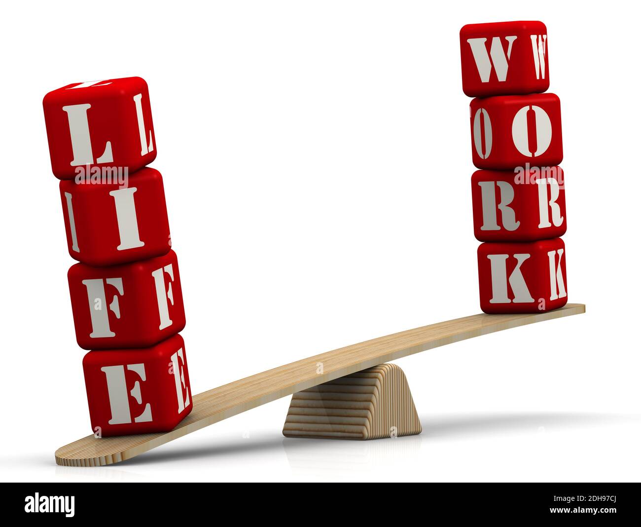 The words LIFE and WORK (made from red cubes labeled with letters) are ...