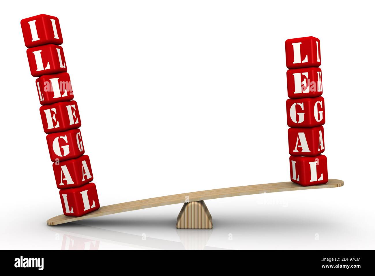 The words ILLEGAL and LEGAL (made from red cubes with letters) are ...