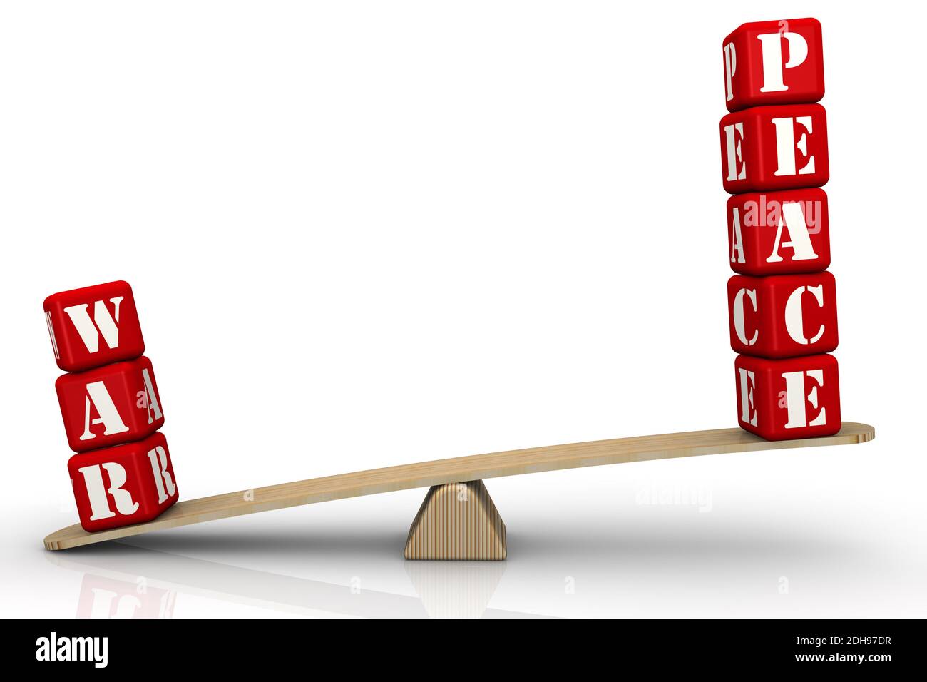 The words WAR and PEACE (made from red cubes with letters) are weighed ...