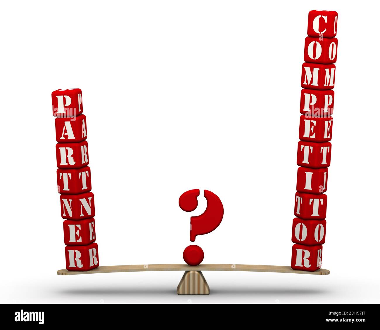 The words PARTNER and COMPETITOR, made of red cubes, are weighed in the ...
