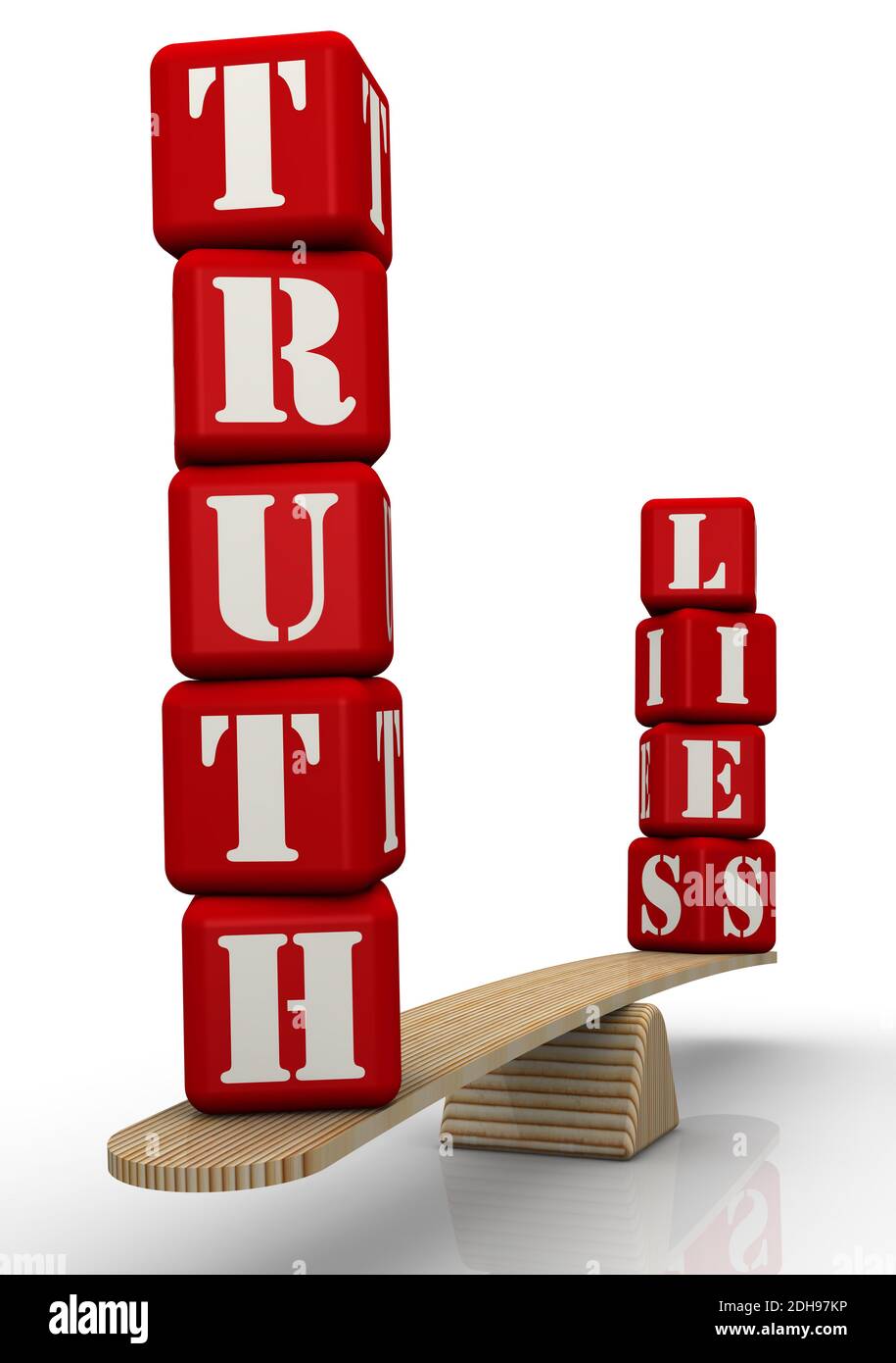 Truth or lies. The words TRUTH and LIES (made from red cubes labeled ...