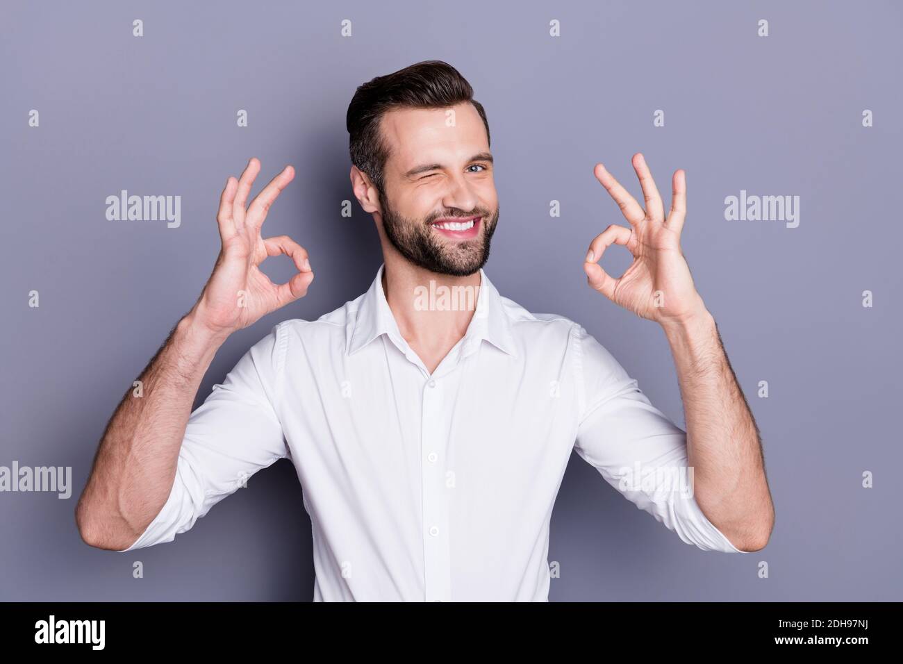 Portrait of positive cheerful confident man broker economist man ...