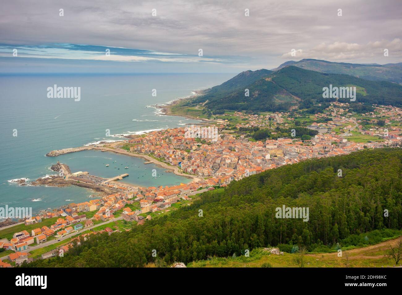 Panoramic view of the port and the town of A Guarda from the top of the ...