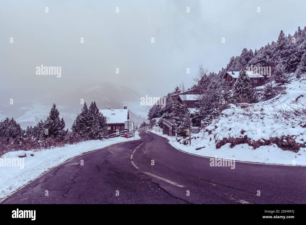 Street in a snow storm in the Pyrenees in Andorra Stock Photo - Alamy