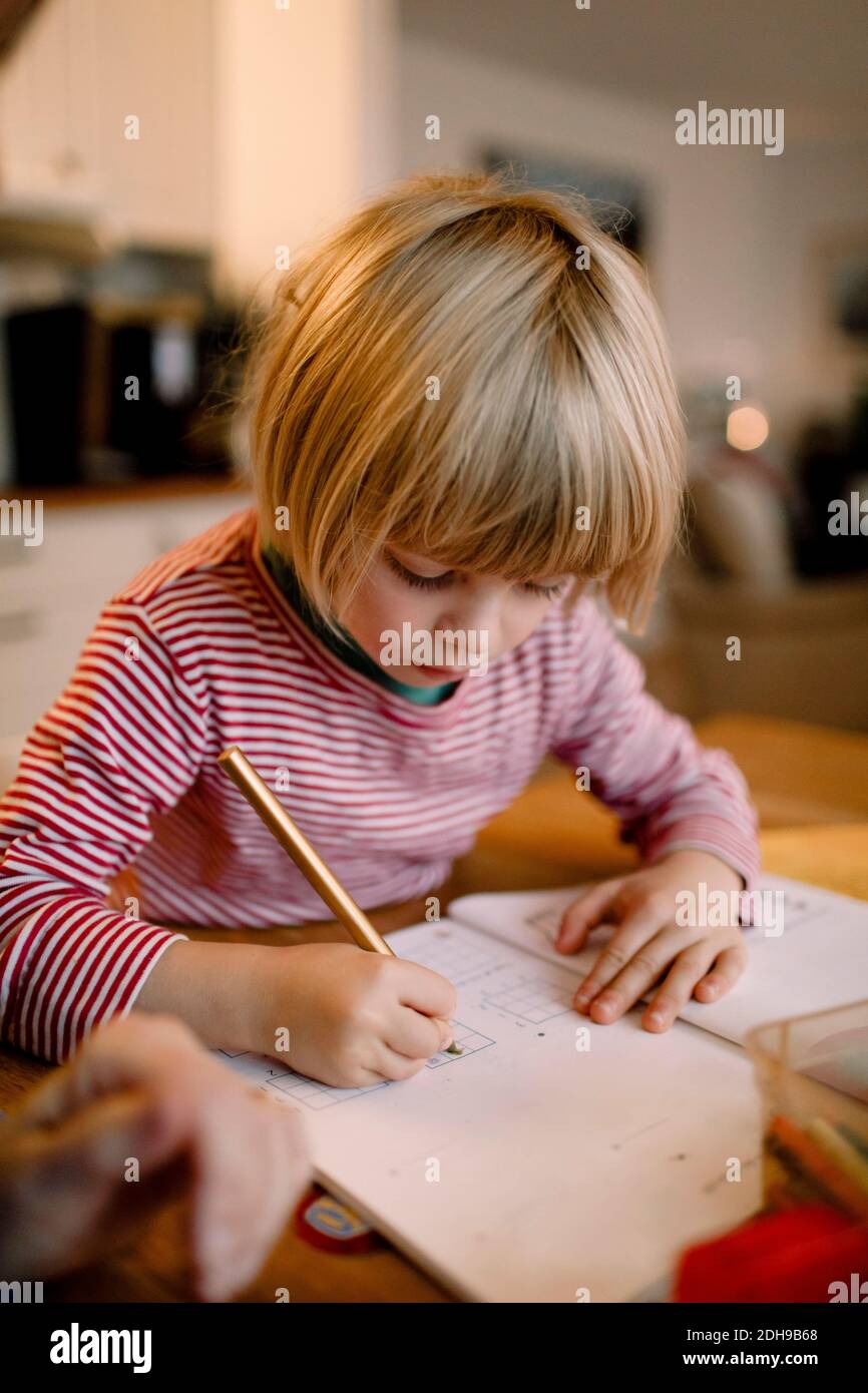 Caucasian boy sitting table learning hi-res stock photography and ...