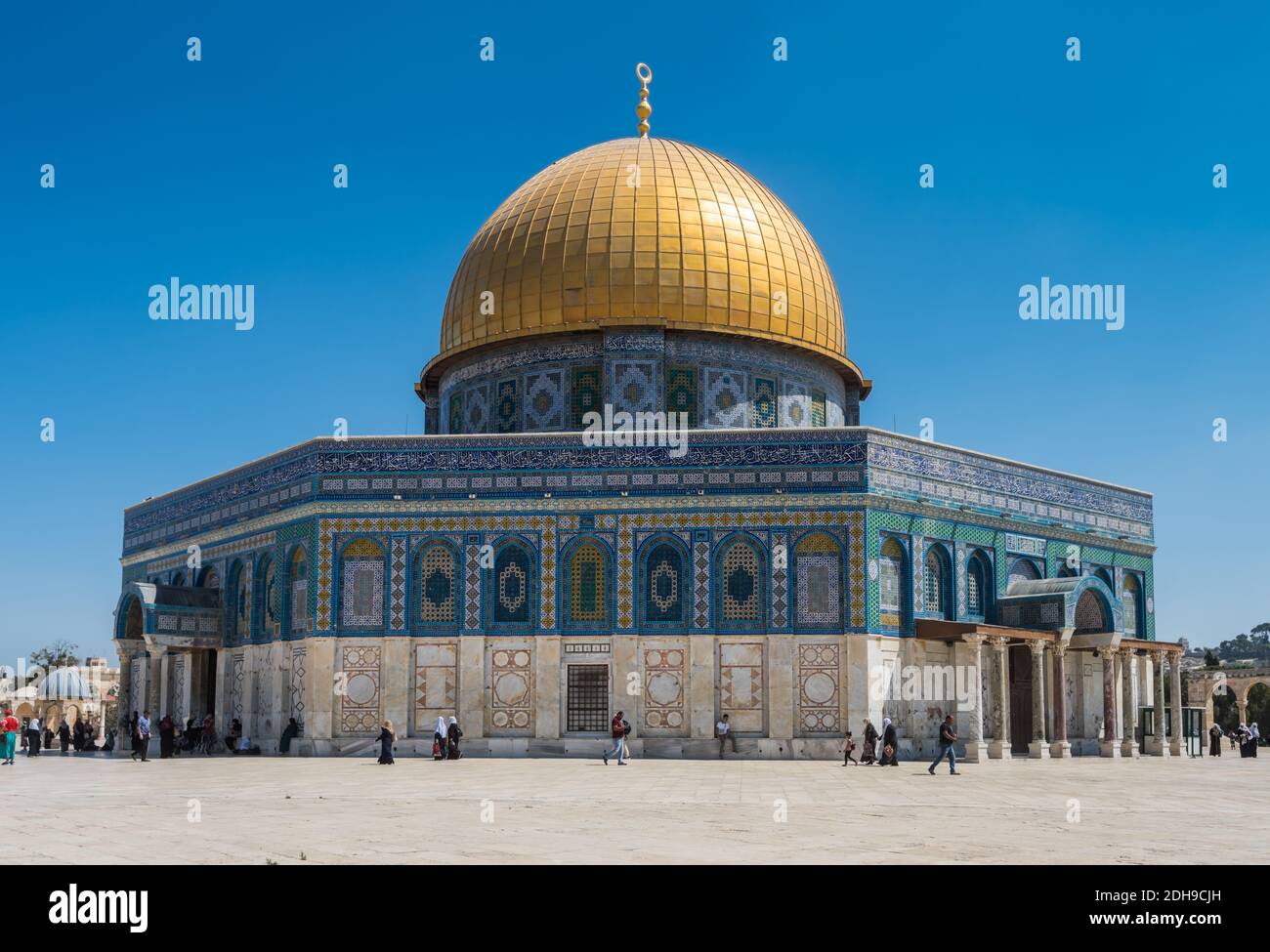 Tourists visiting the Golden Dome of the Rock, Qubbat al-Sakhra, an ...