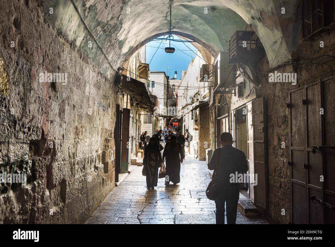 Exit gate, Cotton Merchants' Gate, of the Golden Dome of the Rock and a ...