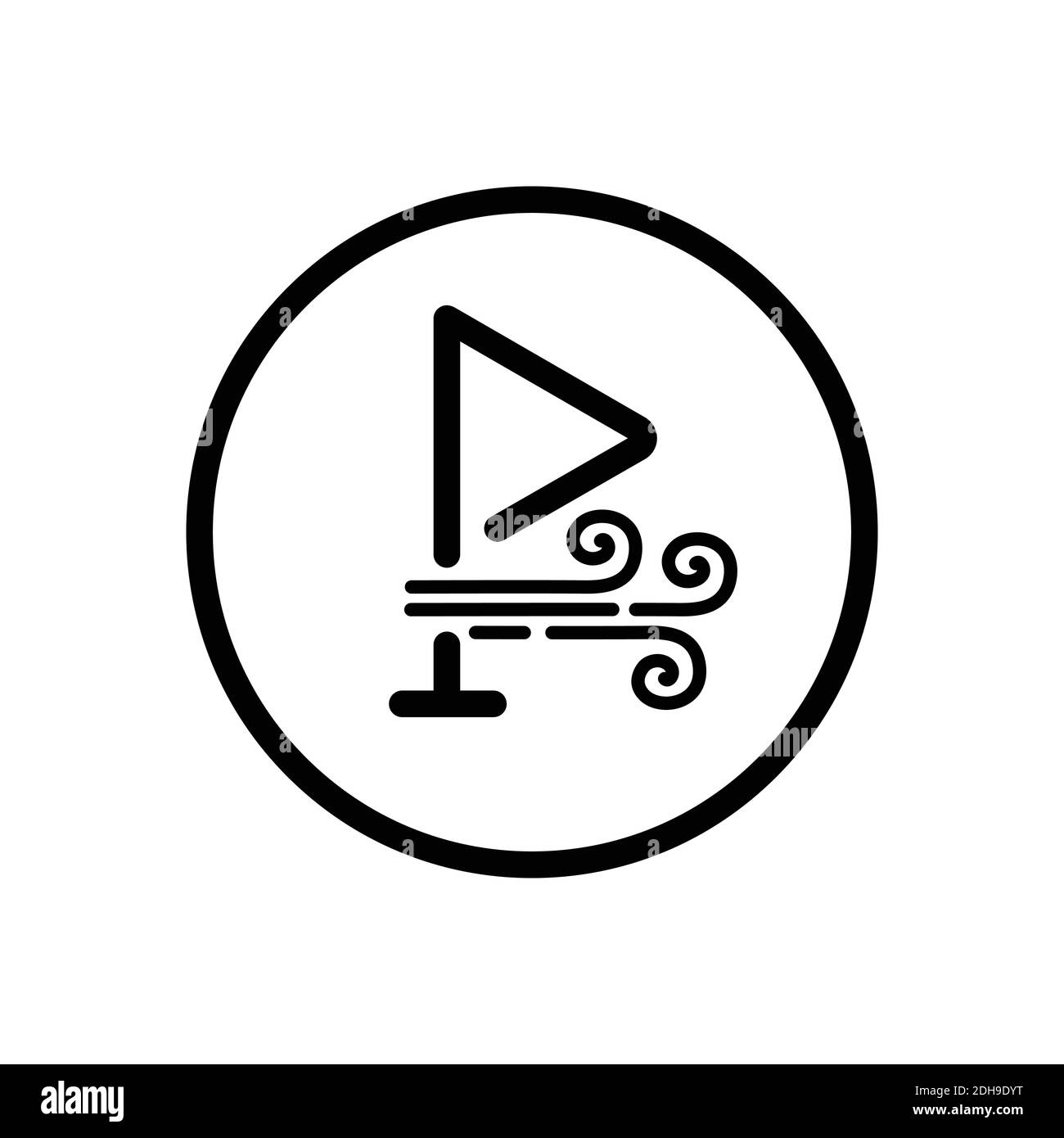 Wind direction and flag. Outline icon in a circle. Isolated weather ...