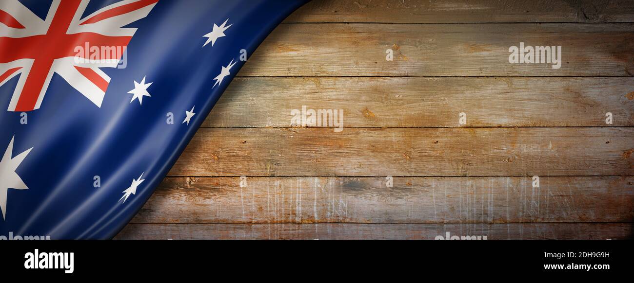 Australian flag on vintage wood wall banner Stock Photo - Alamy