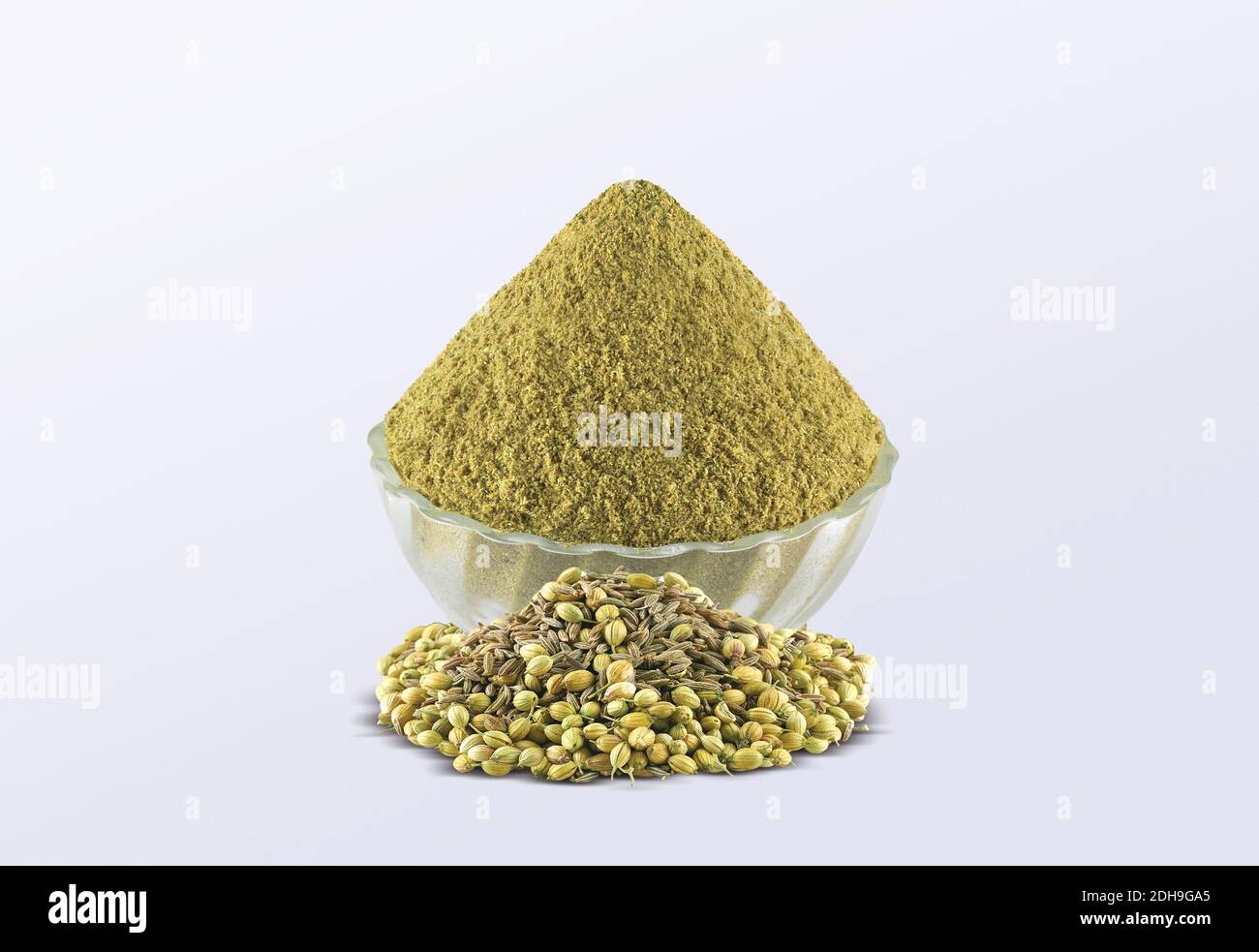 Coriander Powder (Dhaniya Powder) in a glass bowl with Coriander Seeds, Indian spices - Image ...