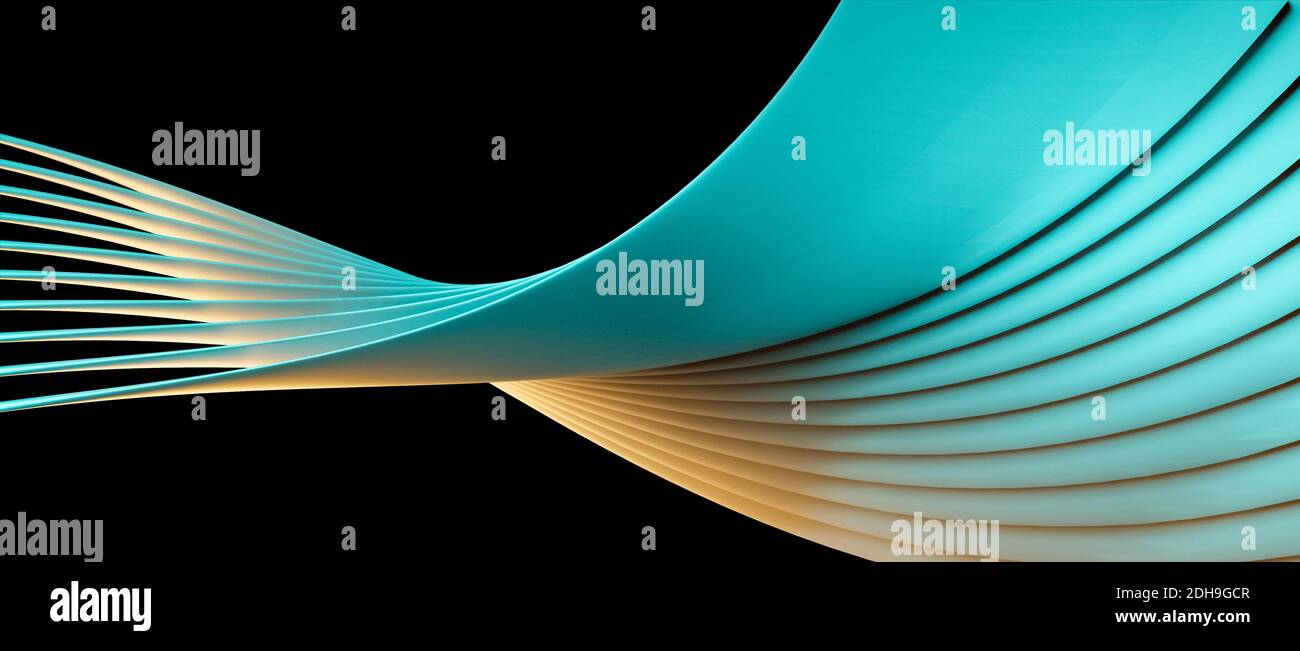 Abstract modern twisted 3D object with many layers, flowing curves or ...